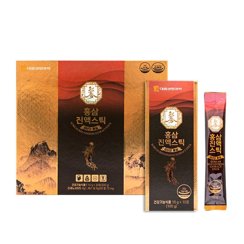 100% 6 Years Korean Red Ginseng Extract Sticks 30 Sachets Drinks Handy